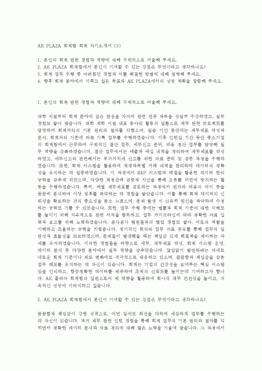 AK PLAZA 회계팀 회계 자기소개서 (3)