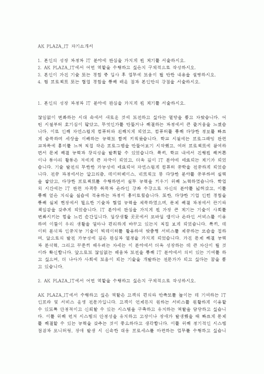 AK PLAZA_IT 자기소개서