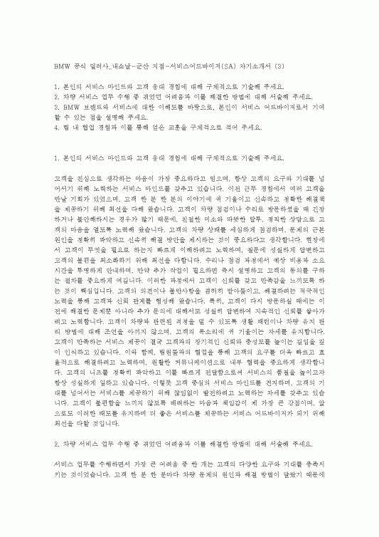 BMW 공식 딜러사_내쇼날-군산 지점-서비스어드바이저(SA) 자기소개서 (3)