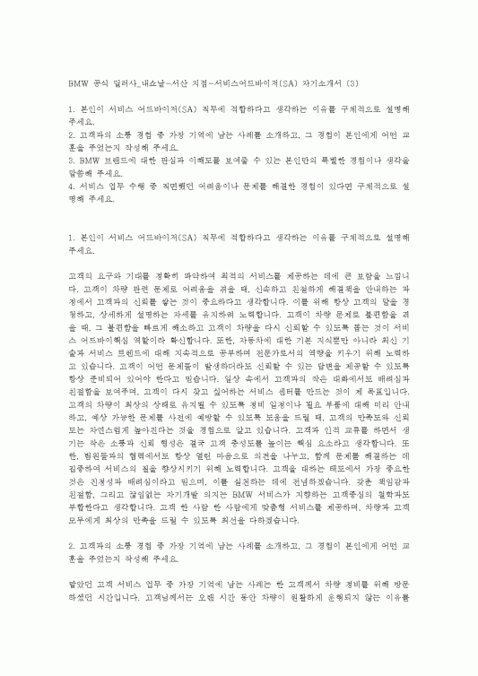 BMW 공식 딜러사_내쇼날-서산 지점-서비스어드바이저(SA) 자기소개서 (3)