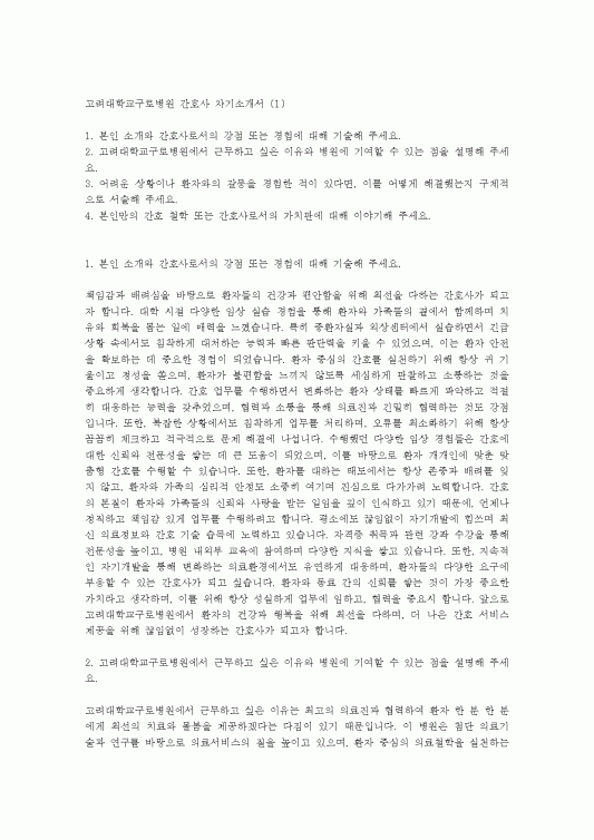 고려대학교구로병원 간호사 자기소개서 (1)