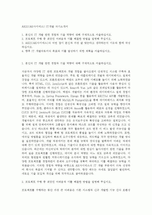 AKIS(AK아이에스) IT개발 자기소개서