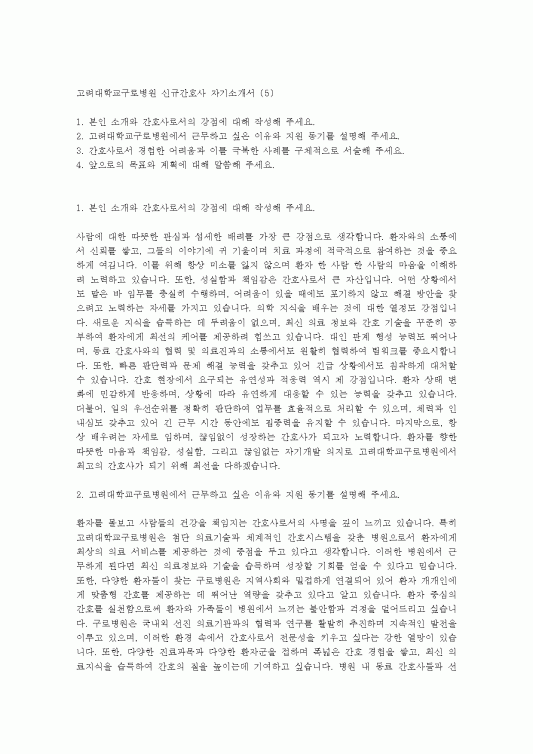 고려대학교구로병원 신규간호사 자기소개서 (5)
