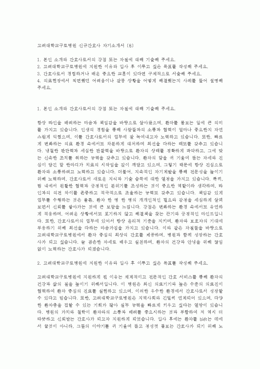 고려대학교구로병원 신규간호사 자기소개서 (8)