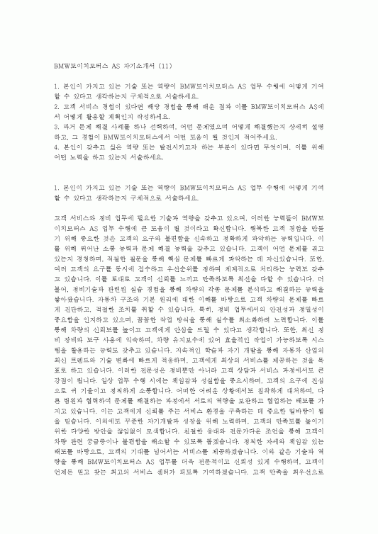 BMW도이치모터스 AS 자기소개서 (11)