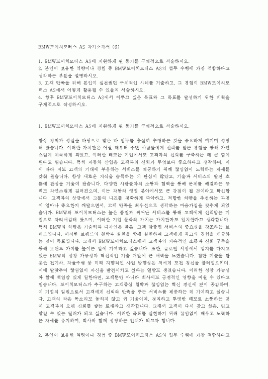 BMW도이치모터스 AS 자기소개서 (6)