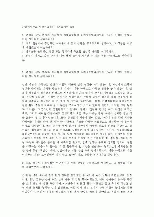 가톨릭대학교 대전성모병원 자기소개서 (3)