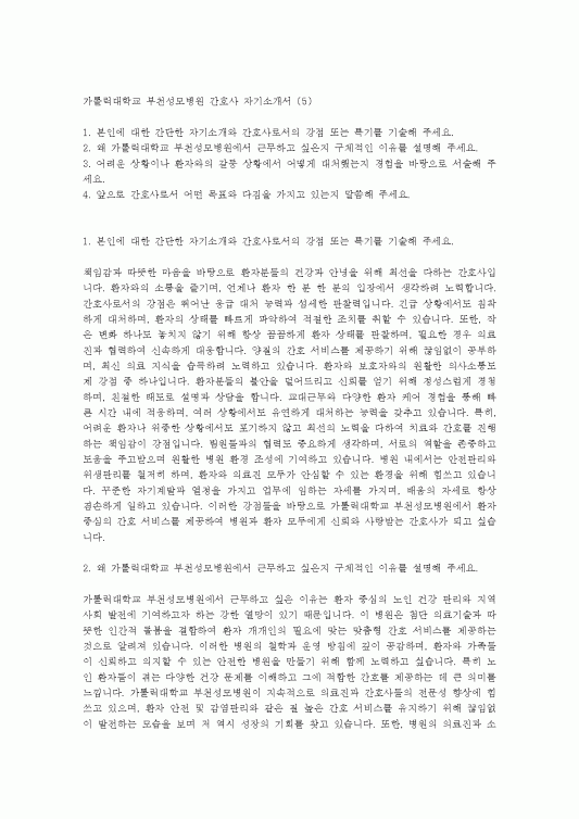 가톨릭대학교 부천성모병원 간호사 자기소개서 (5)
