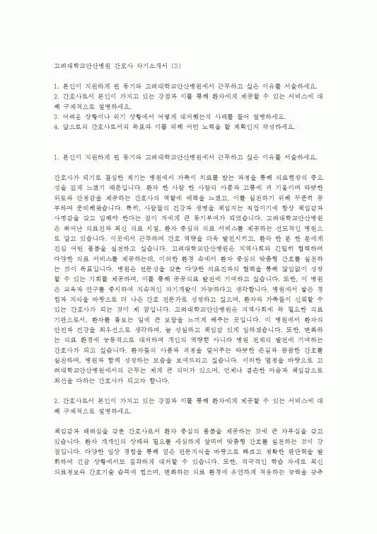 고려대학교안산병원 간호사 자기소개서 (3)