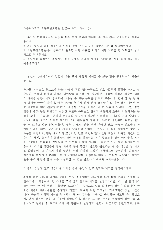 가톨릭대학교 의정부성모병원 간호사 자기소개서 (6)