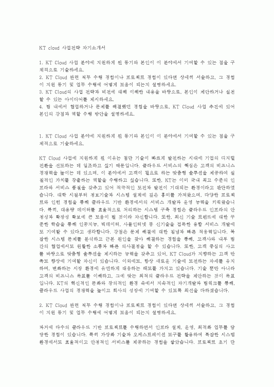 KT cloud 사업전략 자기소개서