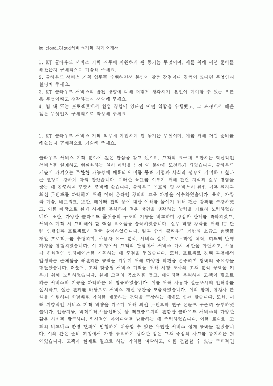 kt cloud_Cloud서비스기획 자기소개서