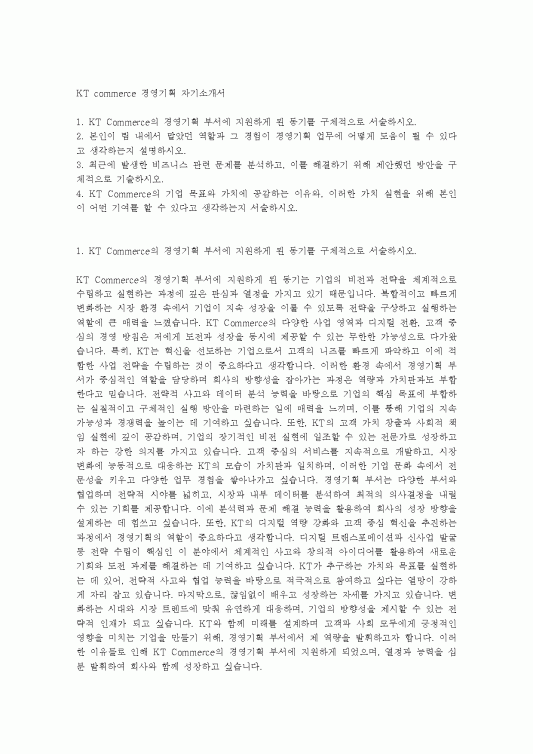 KT commerce 경영기획 자기소개서