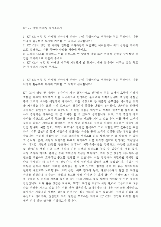 KT cs 영업 마케팅 자기소개서