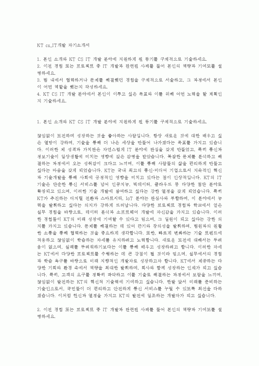 KT cs_IT개발 자기소개서
