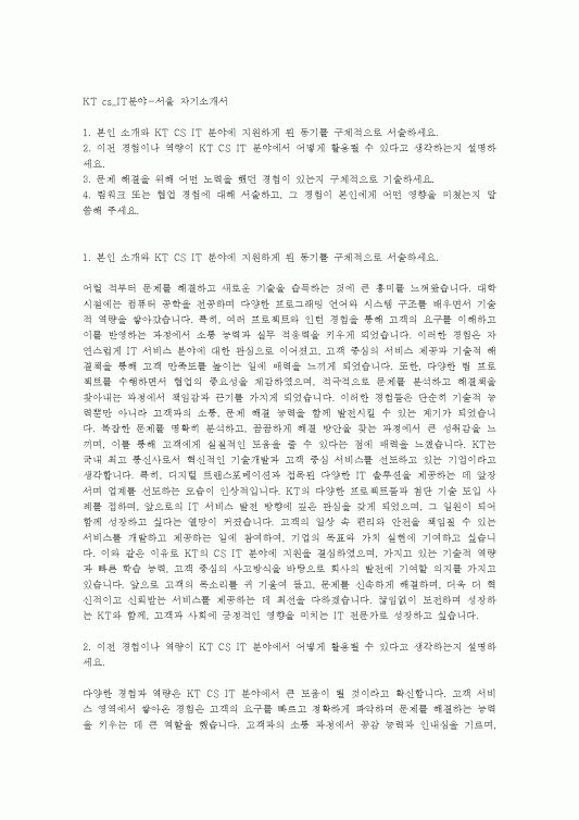 KT cs_IT분야-서울 자기소개서