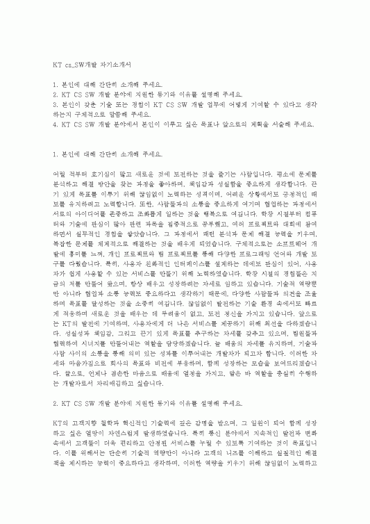 KT cs_SW개발 자기소개서
