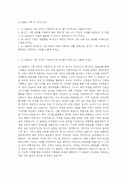 CJ E&M 기획 직 자기소개서