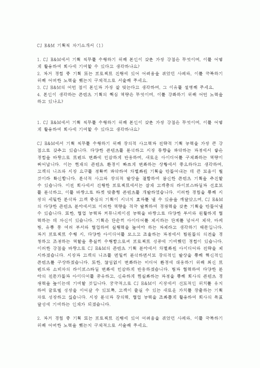 CJ E&M 기획직 자기소개서 (1)