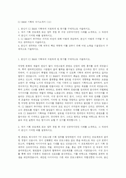 CJ E&M 기획직 자기소개서 (12)