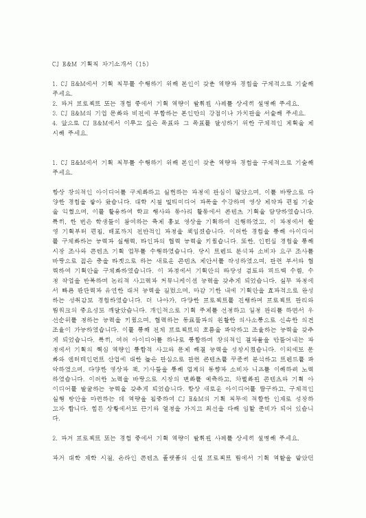 CJ E&M 기획직 자기소개서 (15)