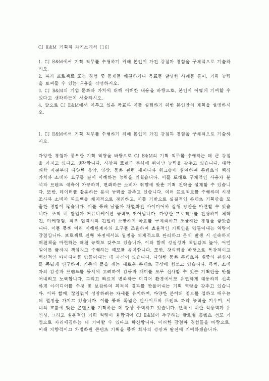 CJ E&M 기획직 자기소개서 (16)