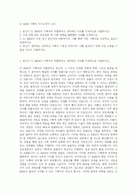 CJ E&M 기획직 자기소개서 (23)