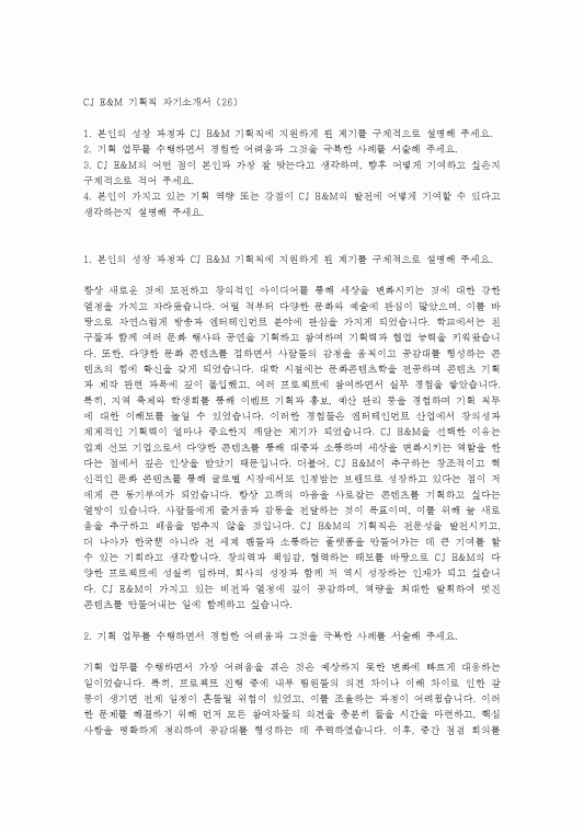 CJ E&M 기획직 자기소개서 (26)