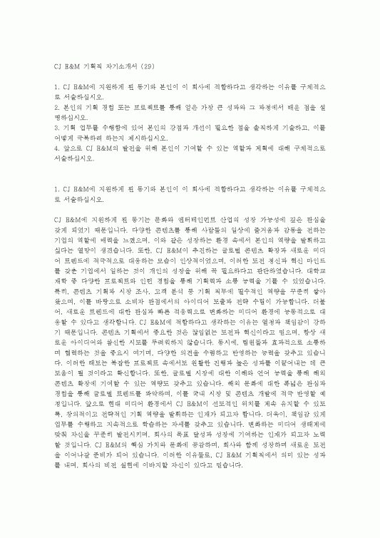 CJ E&M 기획직 자기소개서 (29)