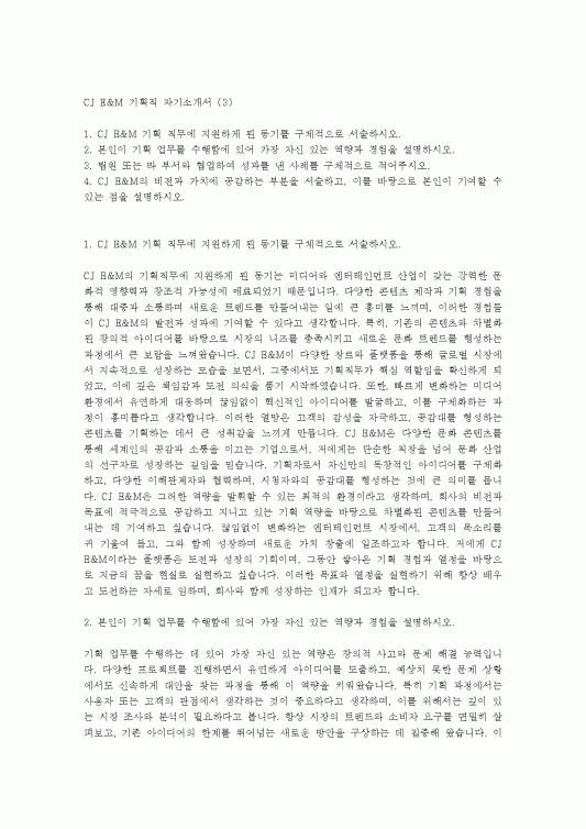 CJ E&M 기획직 자기소개서 (3)