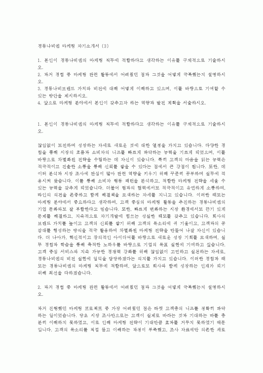 경동나비엔 마케팅 자기소개서 (3)