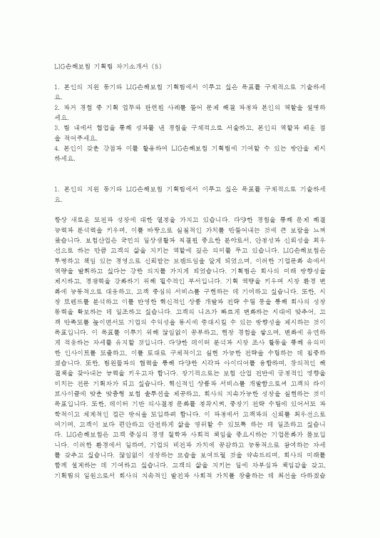 LIG손해보험 기획팀 자기소개서 (5)