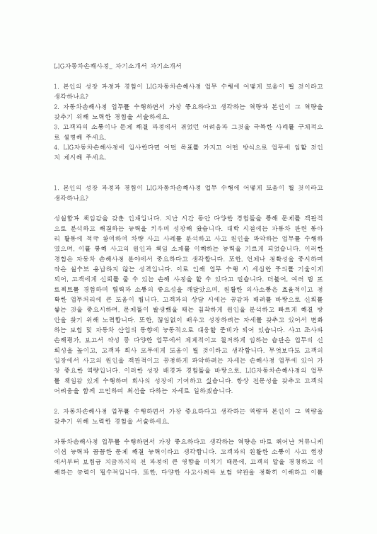 LIG자동차손해사정_ 자기소개서