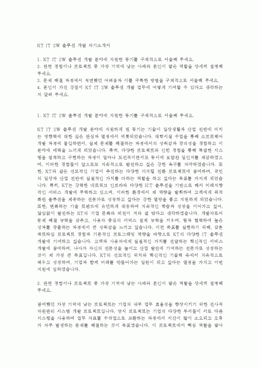 KT IT SW 솔루션 개발 자기소개서
