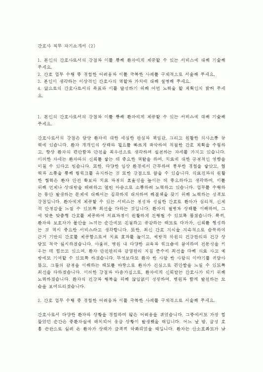 간호사 직무 자기소개서 (2)