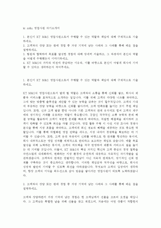 kt m&s 영업사원 자기소개서