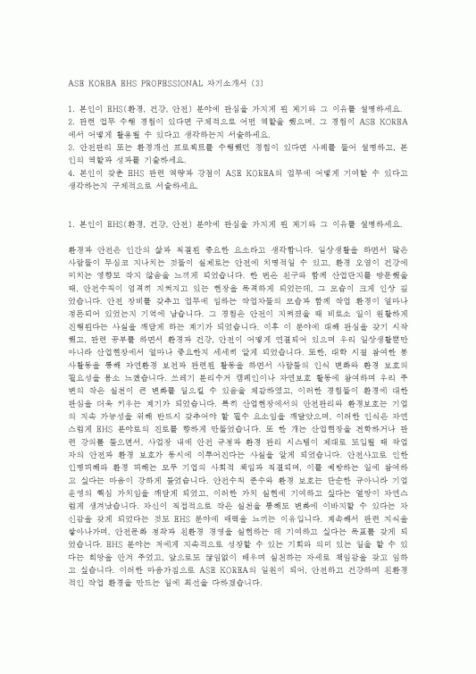 ASE KOREA EHS PROFESSIONAL 자기소개서 (3)