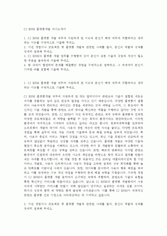 CJ ENM 플랫폼개발 자기소개서