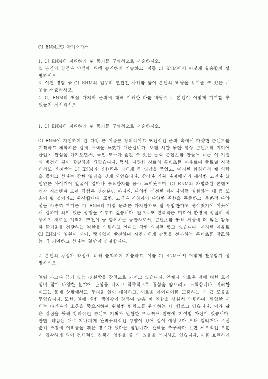 CJ ENM_PD 자기소개서
