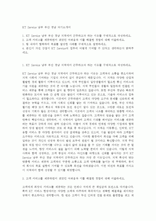 KT Service 남부 부산 경남 자기소개서