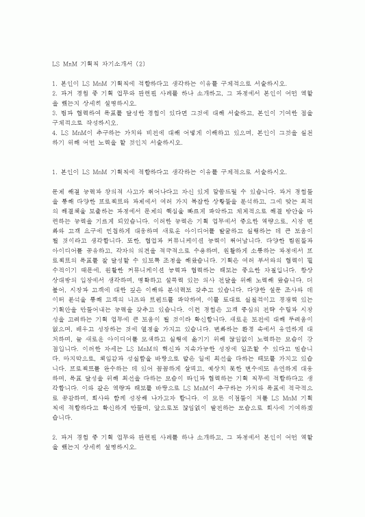 LS MnM 기획직 자기소개서 (2)