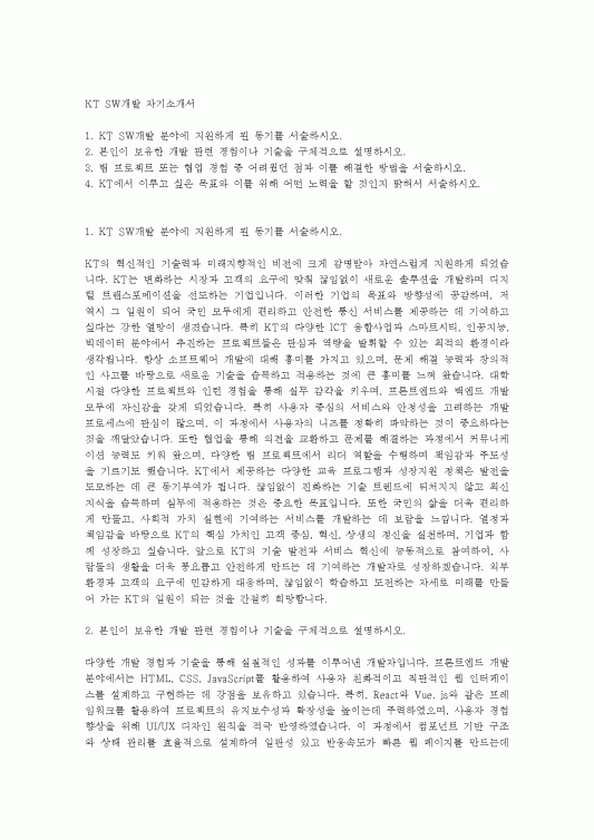 KT SW개발 자기소개서