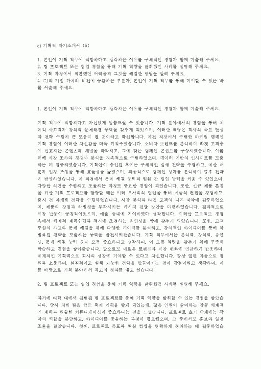 cj 기획직 자기소개서 (5)