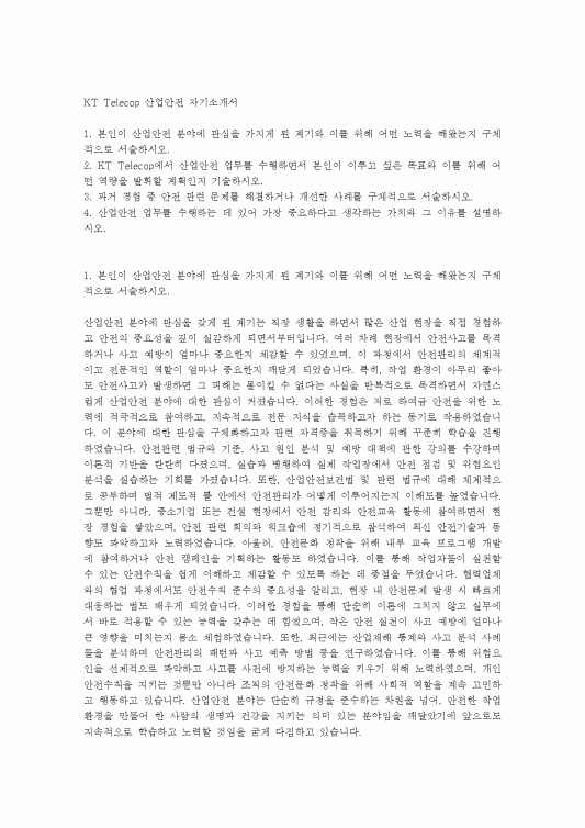 KT Telecop 산업안전 자기소개서
