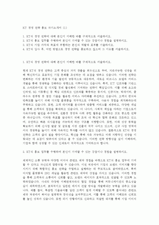 KT 경영 전략 홍보 자기소개서 (1)