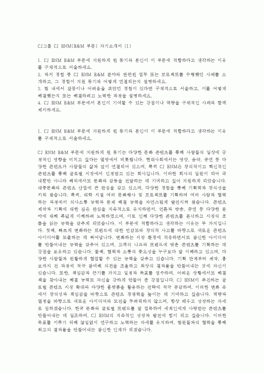 CJ그룹 CJ ENM(E&M 부문) 자기소개서 (1)