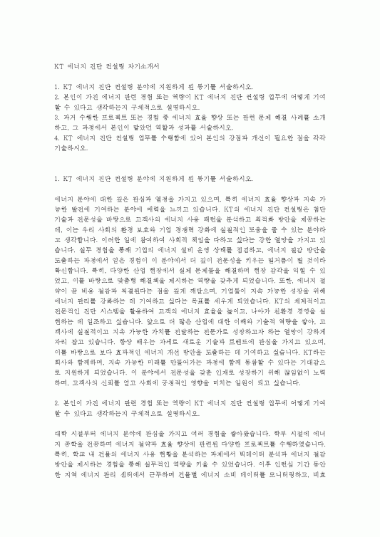 KT 에너지 진단 컨설팅 자기소개서