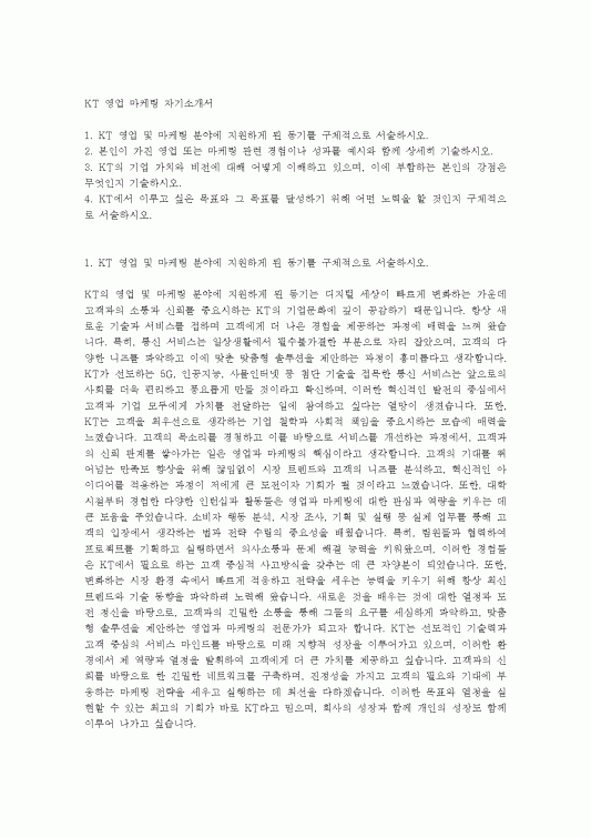 KT 영업 마케팅 자기소개서