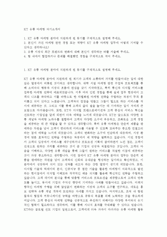 KT 유통 마케팅 자기소개서