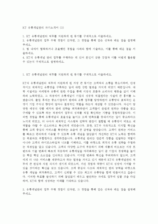 KT 유통채널관리 자기소개서 (3)